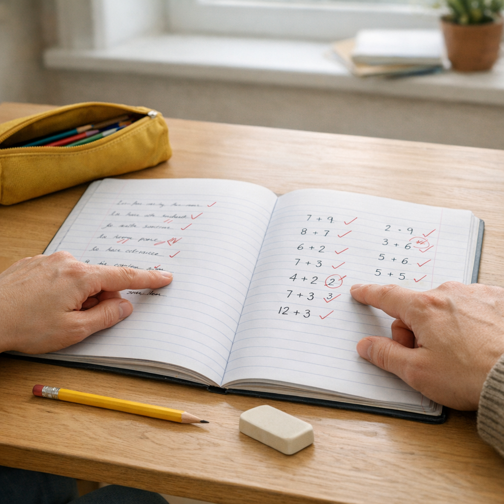 Relire une évaluation de CM1 : méthode Un cahier un crayon